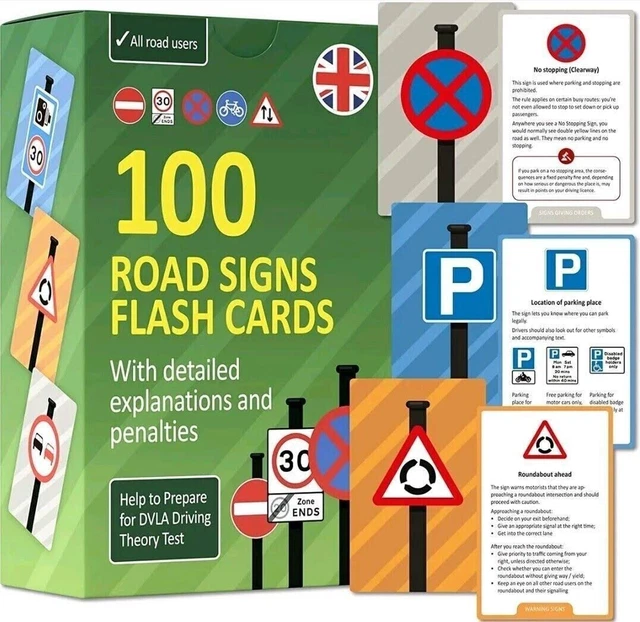 100 ROAD SIGNS Flash Cards with Detailed Explanations and Penalties x 2 ...