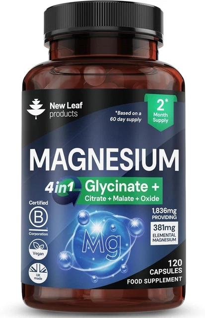 MAGNESIUM GLYCINATE 4-IN-1 Complex 1836mg - High Strength Magnesium ...