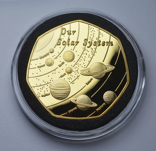 OUR SOLAR SYSTEM 24ct Gold Commemorative in Capsule Sun/Earth/Moon/Mars ...