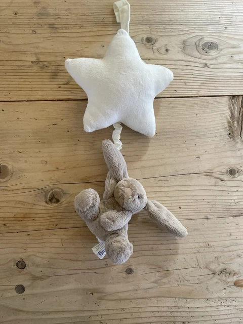 JELLYCAT BEIGE BASHFUL BUNNY STAR MUSICAL PULL PLUSH Rabbit TOY ...
