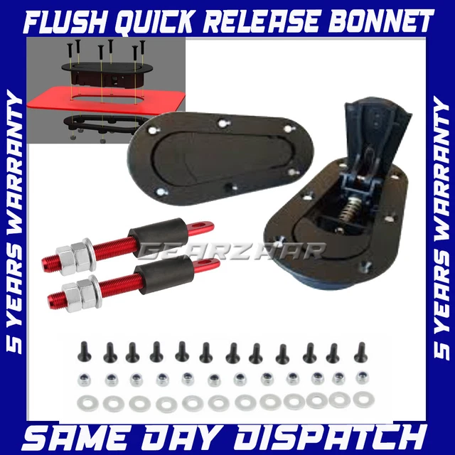 BLACK PLUS FLUSH Quick Release Bonnet Latch Catches Locking Pins Kit ...
