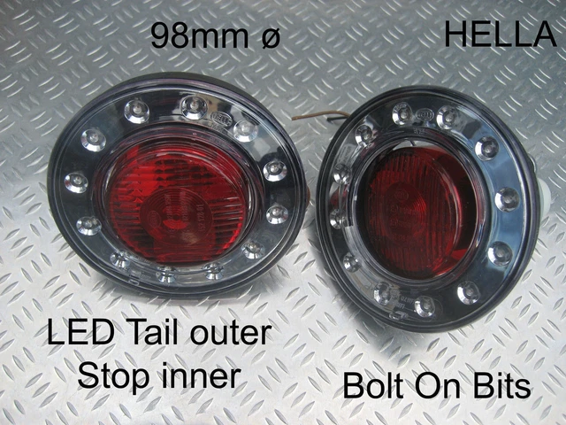 2 HELLA LED Ring Rear TAIL & Stop Light/lamps 98mm/55mm Kit car/custom ...