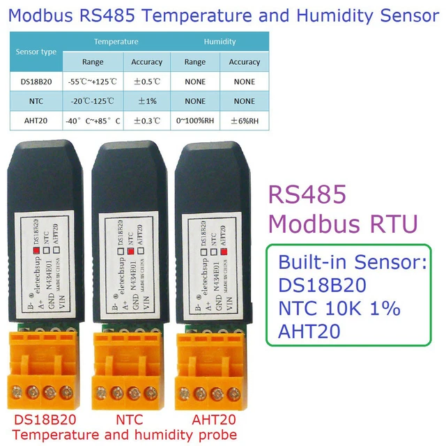 DS18B20/AHT20 TEMPERATURE HUMIDITY Sensor PLC Modbus RS485 Temperature Collector £10.25 ...