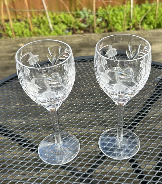 PAIR OF STUART Crystal Claret wine CASCADE Fuschia wine glasses 7 5/8" 20cm tall £79.99 ...