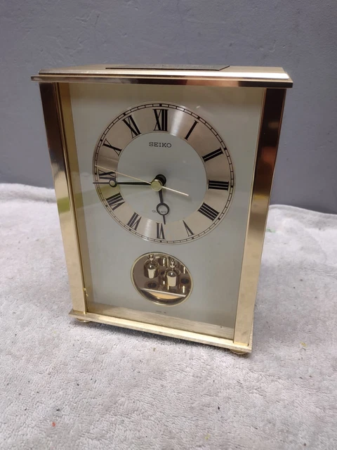 VINTAGE SEIKO PENDULUM mantel desk clock QQZ126G gold finish quartz £38 ...