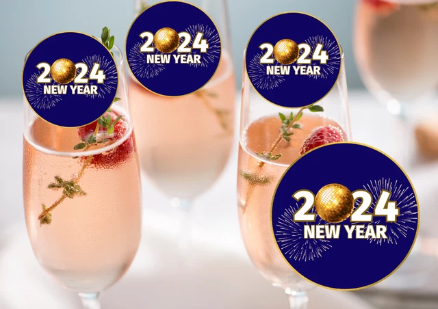 20 X NYE 2024 edible champagne prosecco flute drink toppers uncut New ...