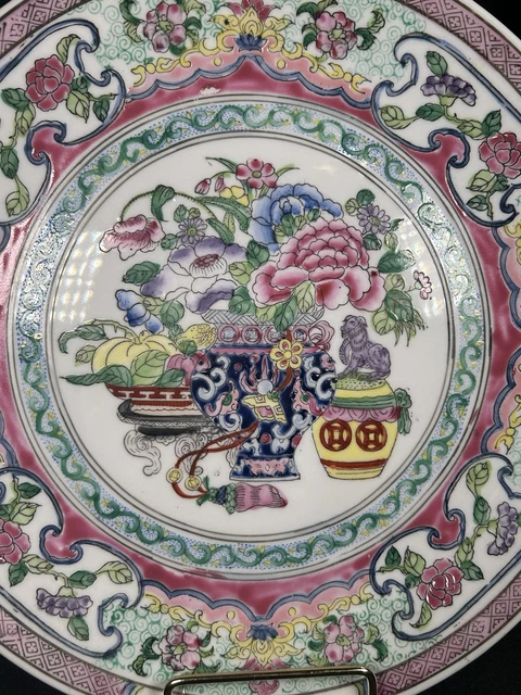 VINTAGE FAMILLE ROSE Floral Porcelain Handpainted Plate Qing Qianlong ...