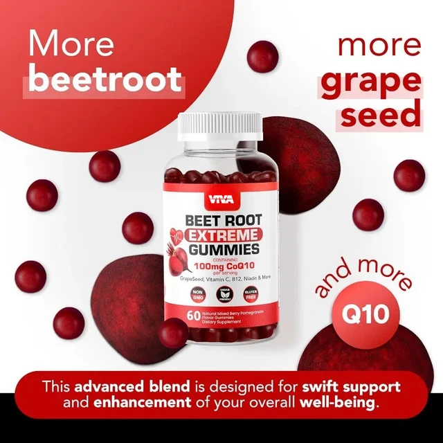 BEETROOT AND COENZYME Q10 100mg, Grape Seed Extract gummies £26.95 ...
