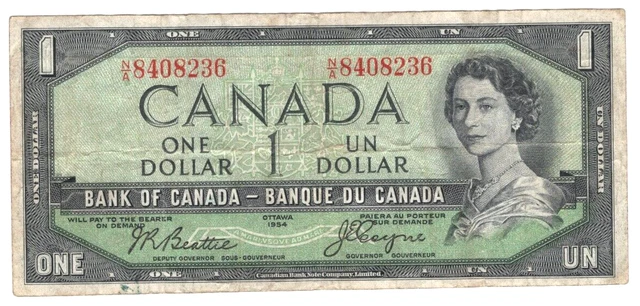 1954 BANK OF Canada $1 Devil's Face Note - Beattie/Coyne - N/A8408236 ...