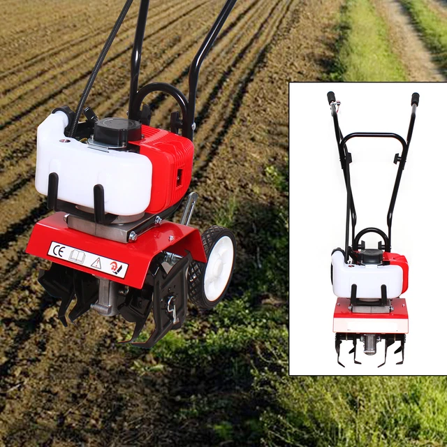 2-STROKE MINI GARDEN Tiller Cultivator Rotavator Petrol Engine Lawn ...