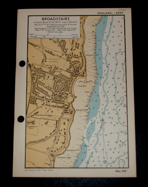 BROADSTAIRS, KENT - Rare WW2 Naval Military Map 1943 topology £7.50 ...