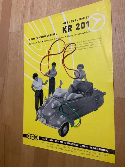 MESSERSCHMITT KABINENROLLER KR 201 DIN A 4 Prospektblatt GB / London £ ...