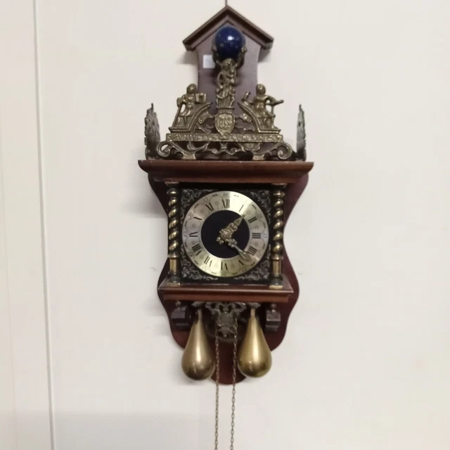 DUTCH WALL CLOCK complete with pendulum and 2 Brass weights in working ...