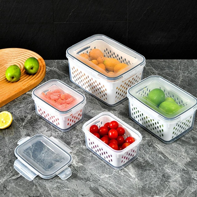 PLASTIC CRISPER BOX Drainage of Fruits and Vegetables for Refrigerator ...