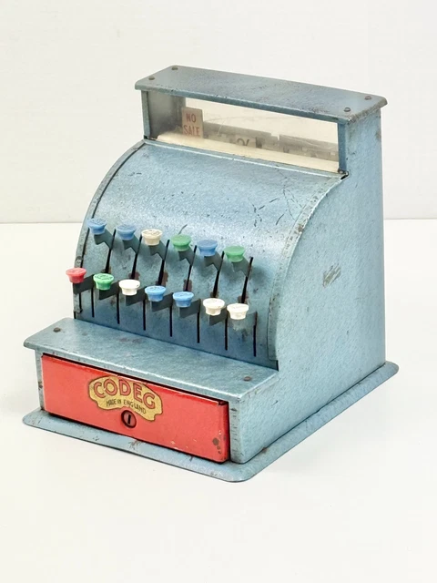VINTAGE 1950S CODEG Tin Toy Cash Register Pre-Decimal Coins Made in ...