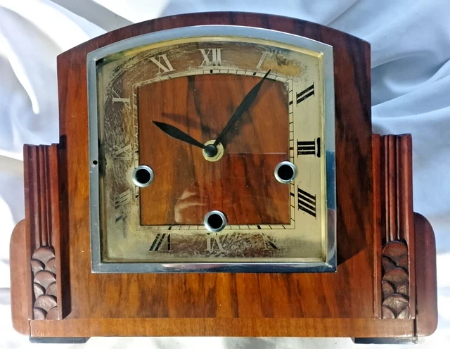 ART DECO WOODEN cased clock - old wind up clock converted to a quartz ...