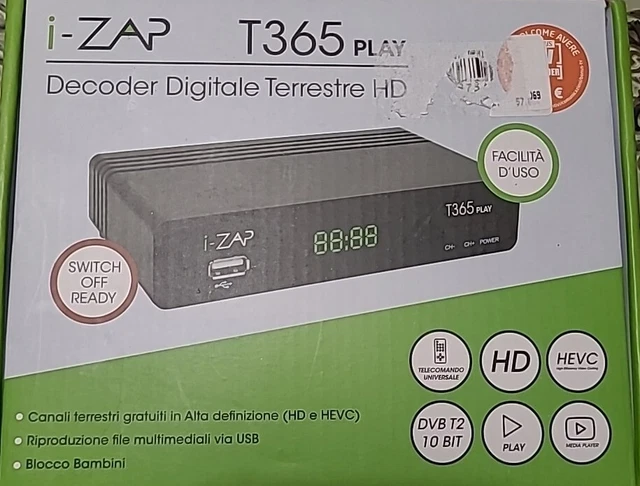 I-ZAP T365 PLAY HD Decoder Digitale Terrestre - Nero. In Omaggio Cavo ...