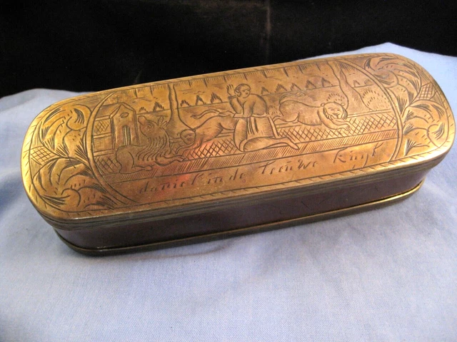 ANTIQUE DUTCH ENGRAVED BRASS COPPER SNUFF TOBACCO SMOKING BOX TIN 1700s ...
