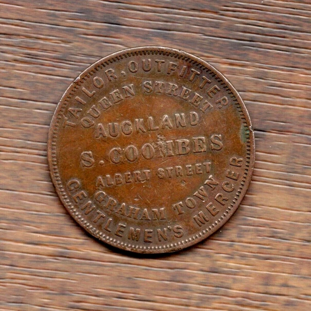 HISTORICAL SAMUEL COOMBES CLOTHIER, AUCKLAND, PENNY TOKEN, ND(ca 187 ...