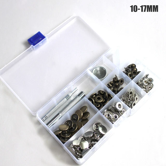 30 SET HEAVY Duty Snap Fasteners 10/12/15/17mm Press Studs Kit Buttons ...
