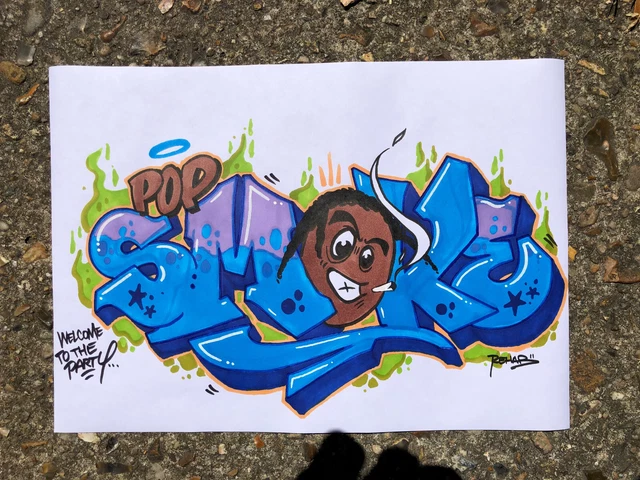 DESSIN SIGNÉ - POP SMOKE graffiti street art tableau sketch - hip hop ...
