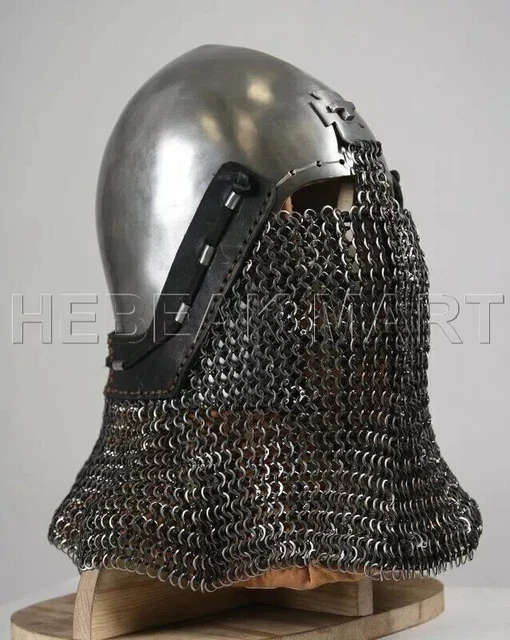 MEDIEVAL NASAL HELMET W chainmail SCA full contact Combat battle ...