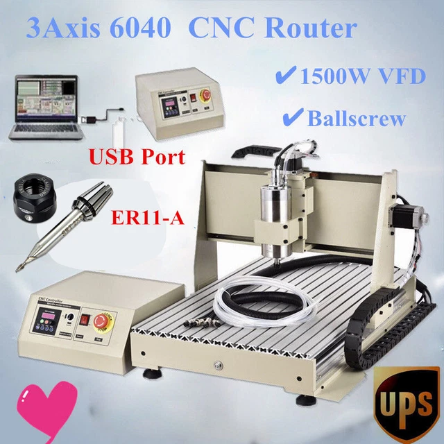 3-AXIS CNC 6040 Router Engraver 1.5KW VFD Metal Wood Milling Engraving ...