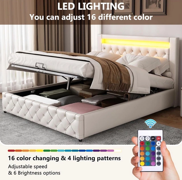 5FT KING BED, PU Upholstered King Bed Frame, Upholstered Platform Bed ...