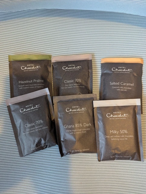 6 X HOTEL chocolat Velvetiser sachets - Salted Caramel - Milky 50% ...