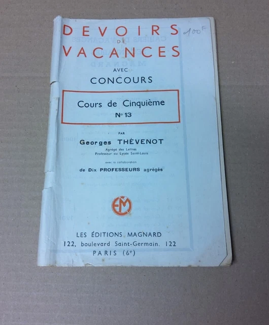 ANCIEN LIVRET DEVOIRS De Vacances Cours De 5Ème Années 70 EUR 3,00 - PicClick FR