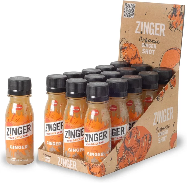 ZINGER GINGER SHOT (Pack of 15 x 70ml). Organic plant based shot with ...