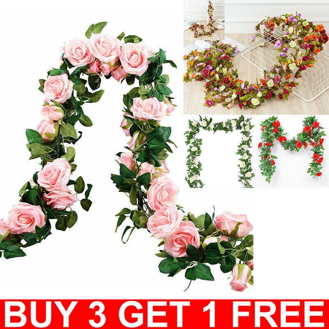8FT ARTIFICIAL FLOWER Silk Rose Leaf Garland Vine Ivy Home Garden ... 8FT ARTIFICIAL FLOWER Silk Rose Leaf Garland Vine Ivy Home Garden ...