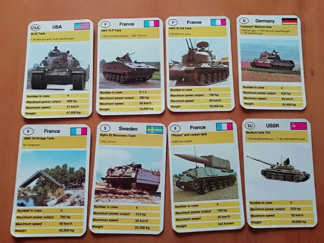 VINTAGE SINGLE TOP TRUMPS gaming card HISTORICAL TANKS - choose your ...