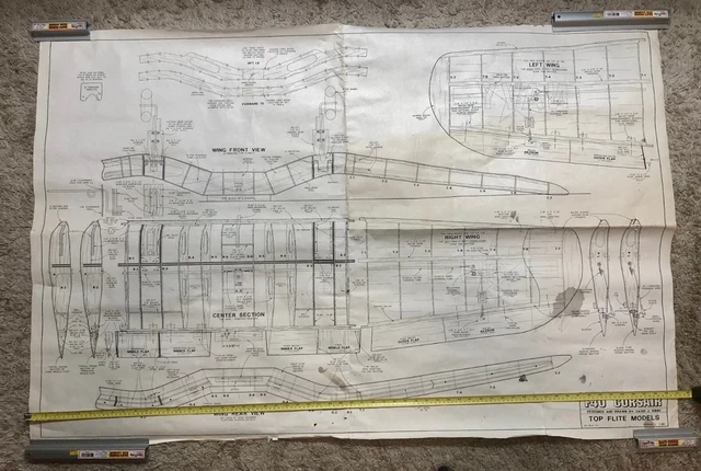 TOP FLITE CORSAIR Original Plans,Cowl,Canopy,Manual,Decals, Oil Coolers ...