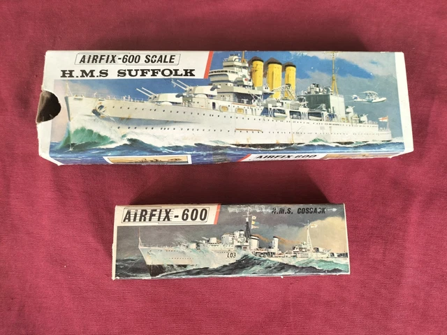 VINTAGE AIRFIX 1:600 Royal Navy Warship Model Kit HMS Suffolk,HMS ...