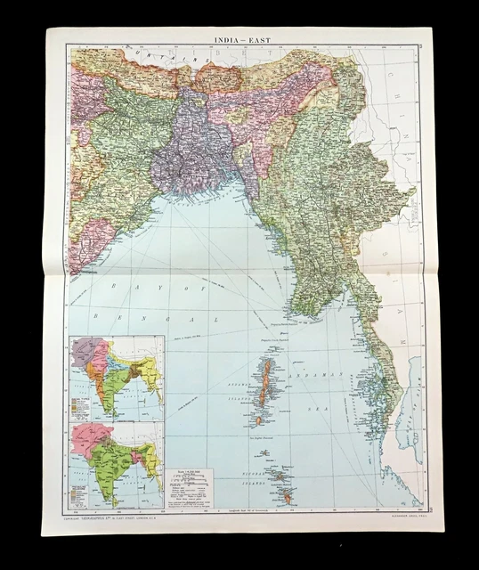 MAP OF EAST India Assam Calcutta Mandalay Darjeeling Post WW1 Antique ...