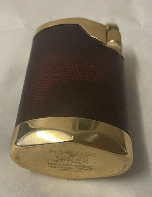 VINTAGE FLAMINAIRE BARONET Table Lighter Leather And Gold Rare 10cm £25 ...