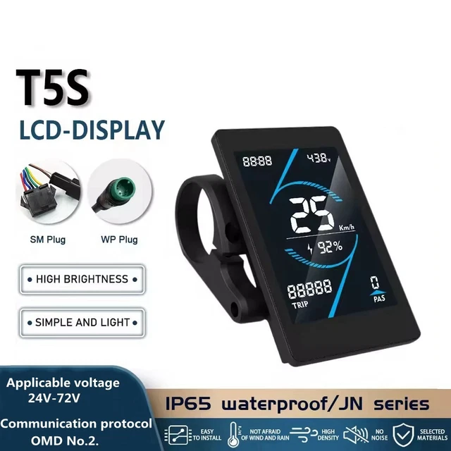 EBIKE 24V/36V/48V/60V/72V T5S LCD Display Colour Power Speed Meter ...