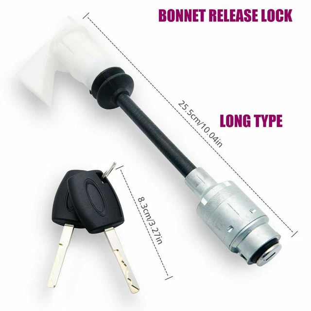 BONNET RELEASE LOCK Latch Repair +2 Key Long Type For Ford Focus MK2 04 ...