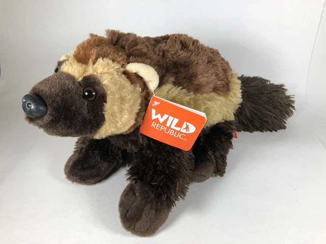 WILD REPUBLIC PLUSH Wolverine Brown 12” Shaggy Stuffed Animal Toy With ...