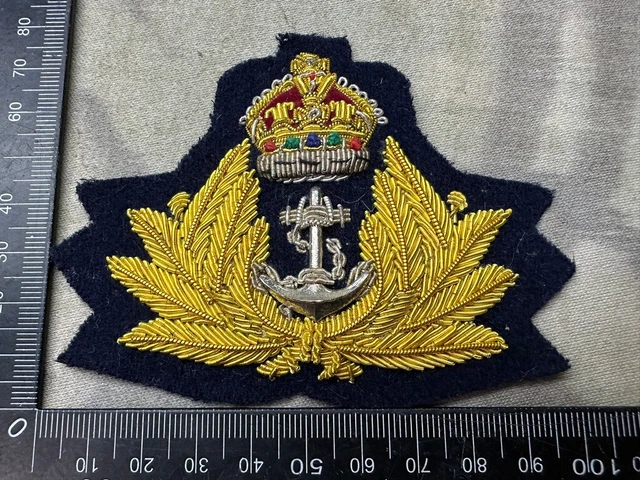 BRITISH ROYAL NAVY Officers Cap Badge Bullion Embroidered Kings Crown £ ...