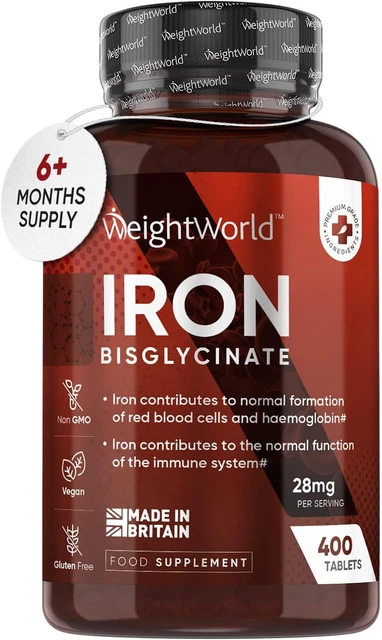 IRON 28MG HIGH Strength 400 Tablets Bisglycinate Supplement for Men ...
