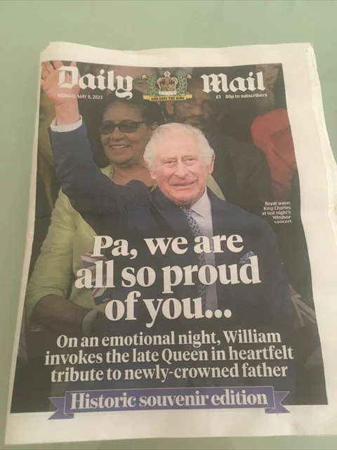 DAILY MAIL NEWSPAPER 8th May 2023 Coronation Concert King Charles III ...