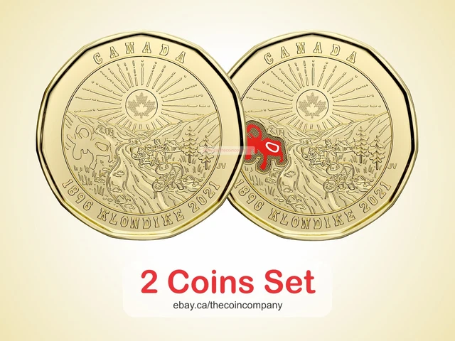 🇨🇦 2021 KLONDIKE Gold Rush Canadian Loonies (2 coins set) $1 One Dollar ...