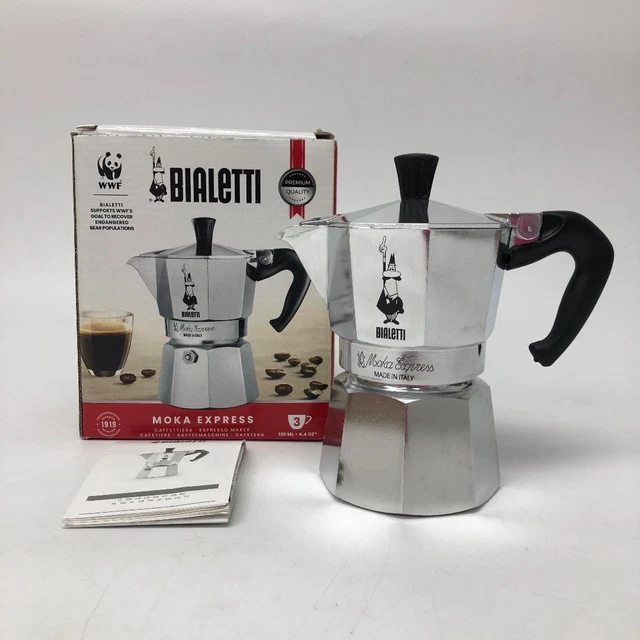 BIALETTI MOKA EXPRESS Espresso Maker 3 Cup Size Caffettiera Box Manual ...