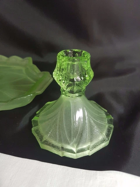 VINTAGE FROSTED GREEN Glass 4 Piece Dressing Table Set Art Deco Design ...