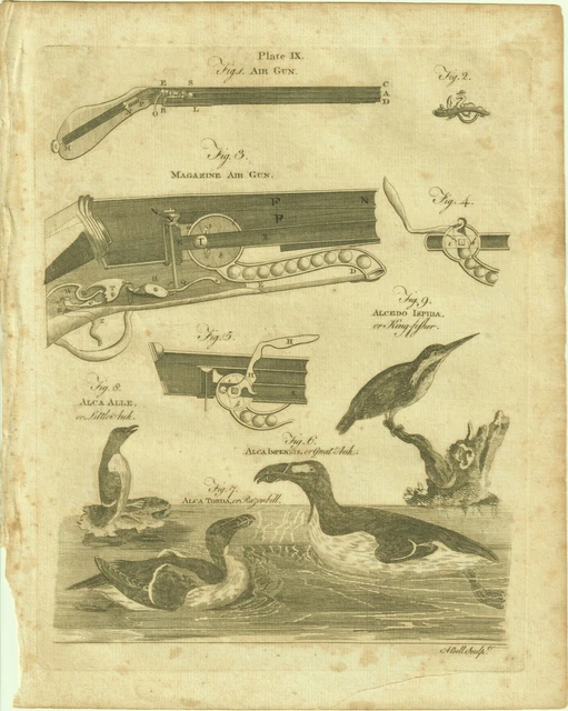 RARE GRAVURE 18E, planche n°IX science fusil ENCYCLOPEDIA BRITANNICA ...