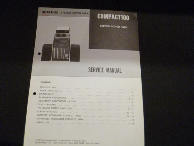 ORIGINAL SERVICE MANUAL Schaltplan Uher Compact 100 EUR 12,50 - PicClick DE