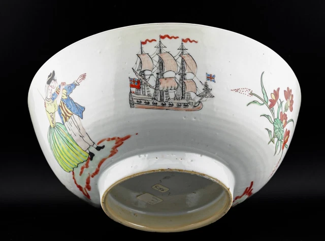 CHINESE BOWL FAMILLE Rose English Navy Flag Ship Porcelain Qianlong ...