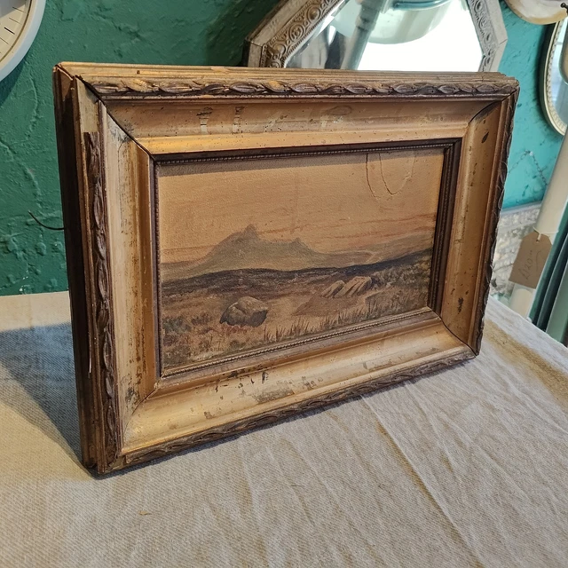 ORIGINAL 1850S MINIATURE Oil painting Landscape Gilt Frame Antique ...